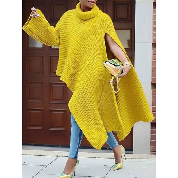 STYLEWE | Jackets & Coats | Stylewe Yellow Knit Turtle Neck Sweater ...